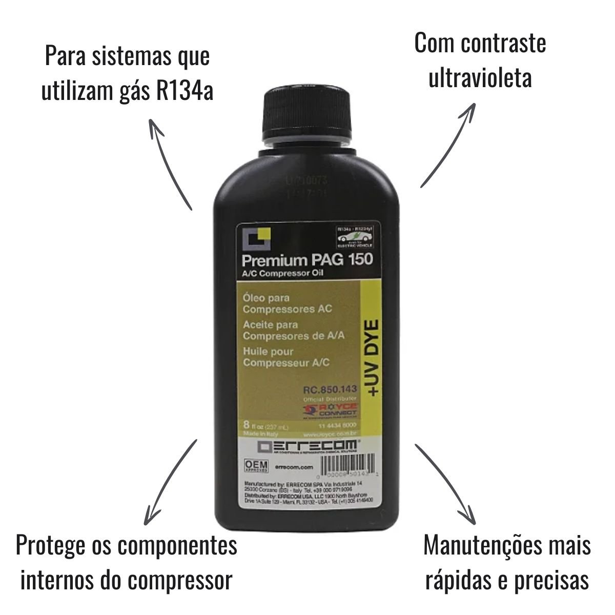 Óleo Compressor R134a PAG 150 ERRECOM C/Contraste UV 237ml - Via Peças